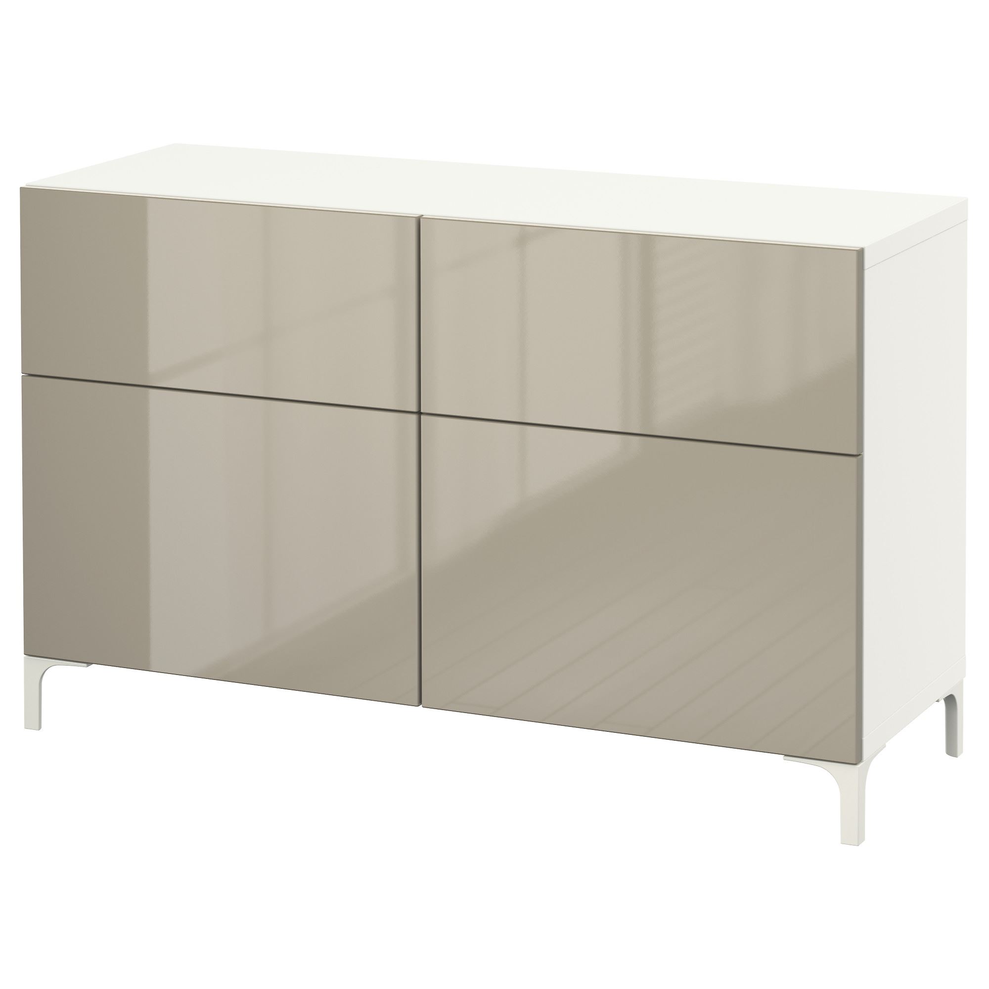 BESTA white/high-gloss/beige 120x40x74 cm storage combination | IKEA