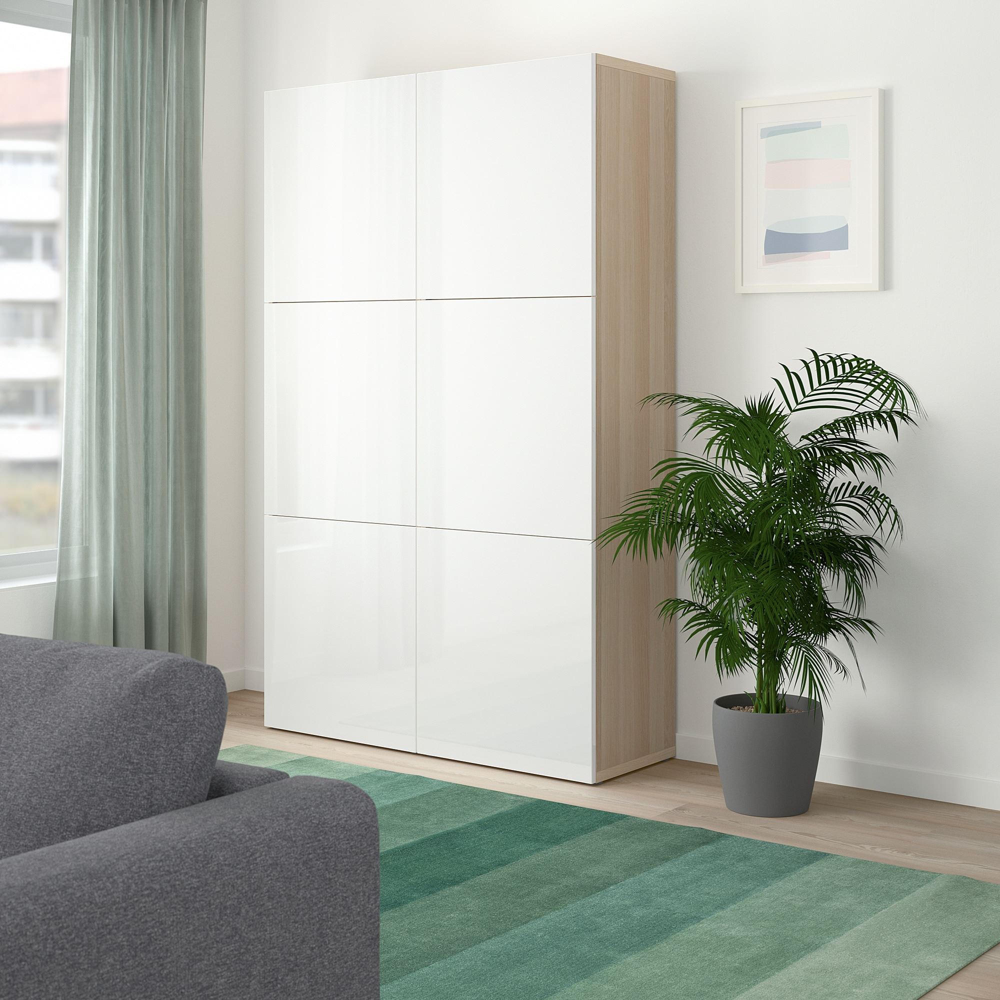 BESTA white stained oak effect/high-gloss/white 120x40x192 cm storage ...