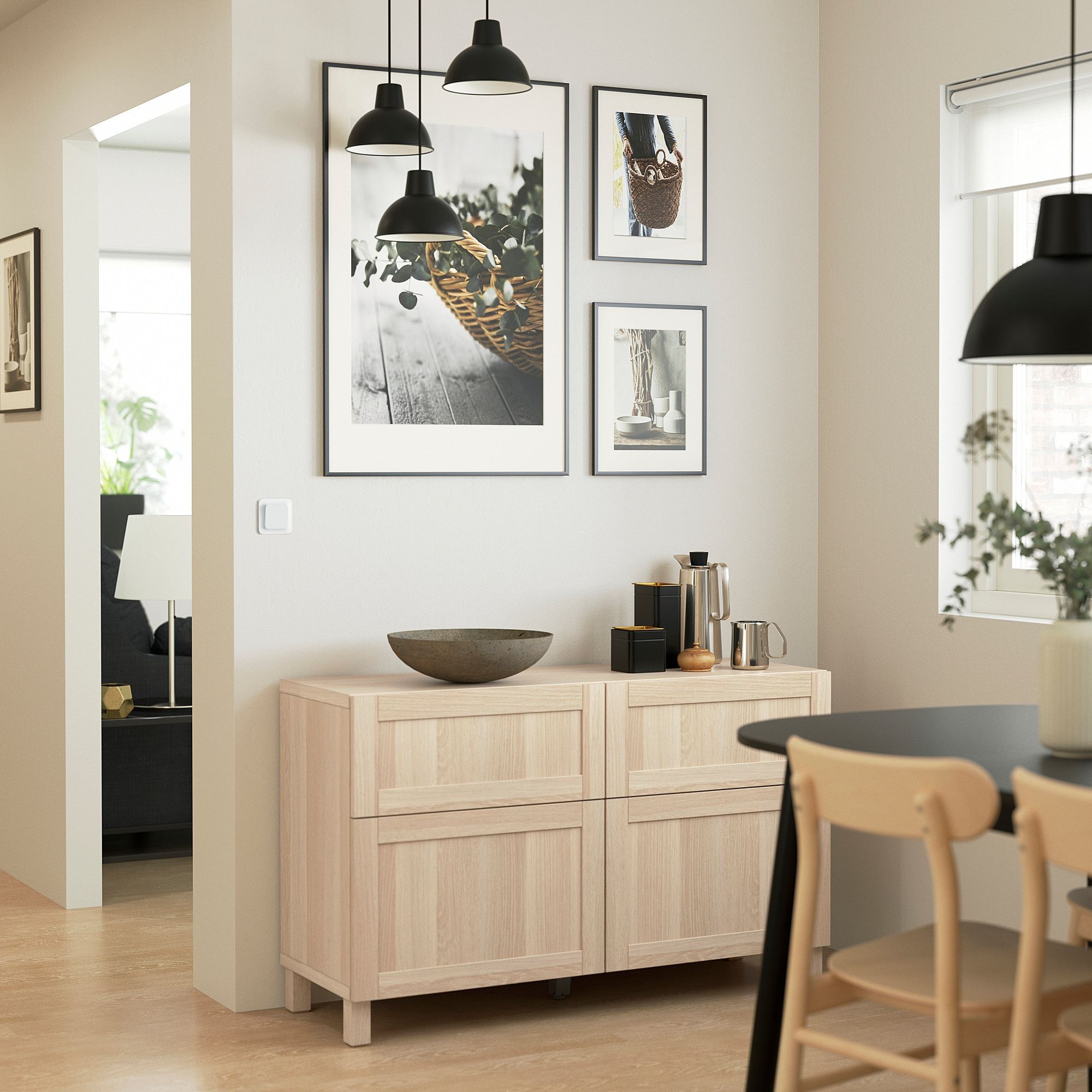 BESTA white stained oak effect 120x42x74 cm storage combination | IKEA