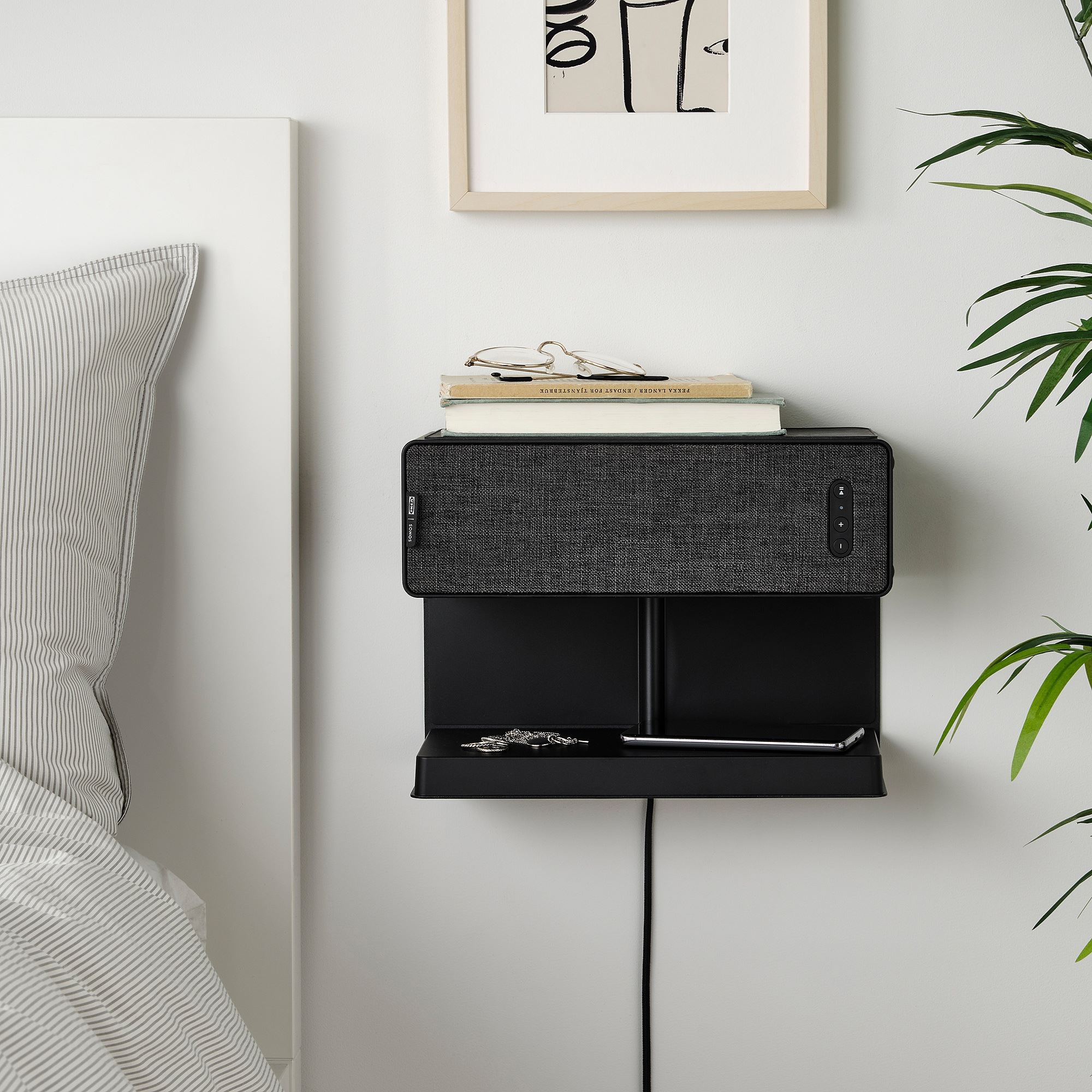 SYMFONISK black speaker shelf with wireless charger | IKEA