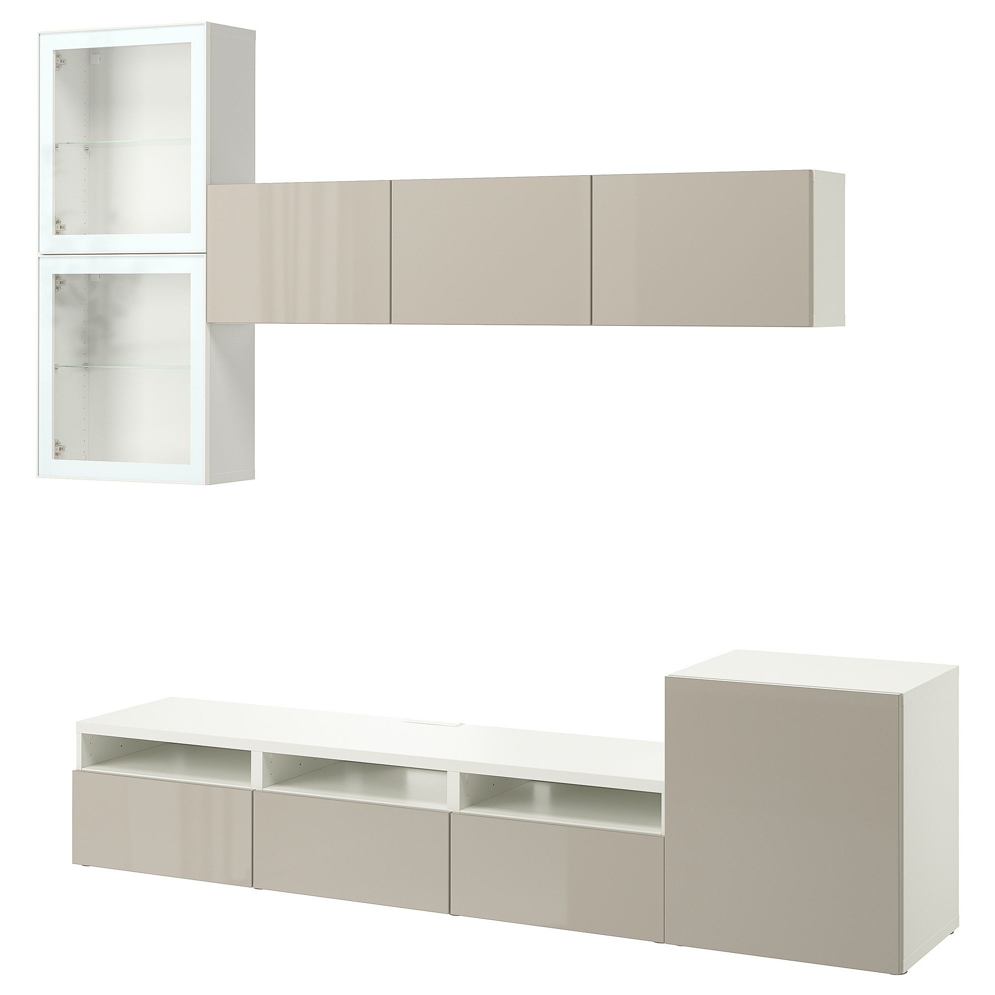 BESTA white/high-gloss/beige 300x42x211 cm tv storage unit | IKEA