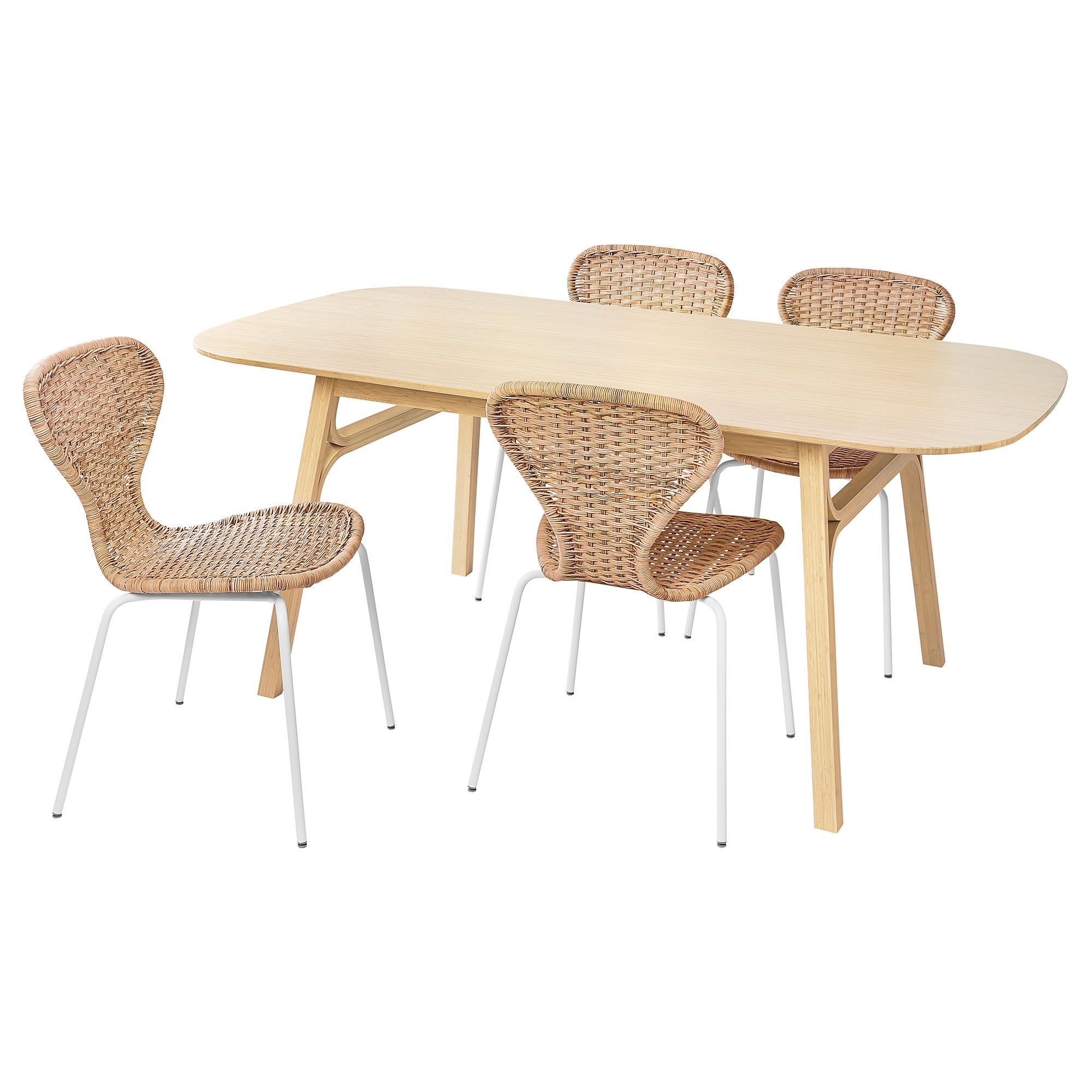 VOXLÖV/ALVSTA bamboo-rattan white 4 sandalyeli kitchen table set | IKEA