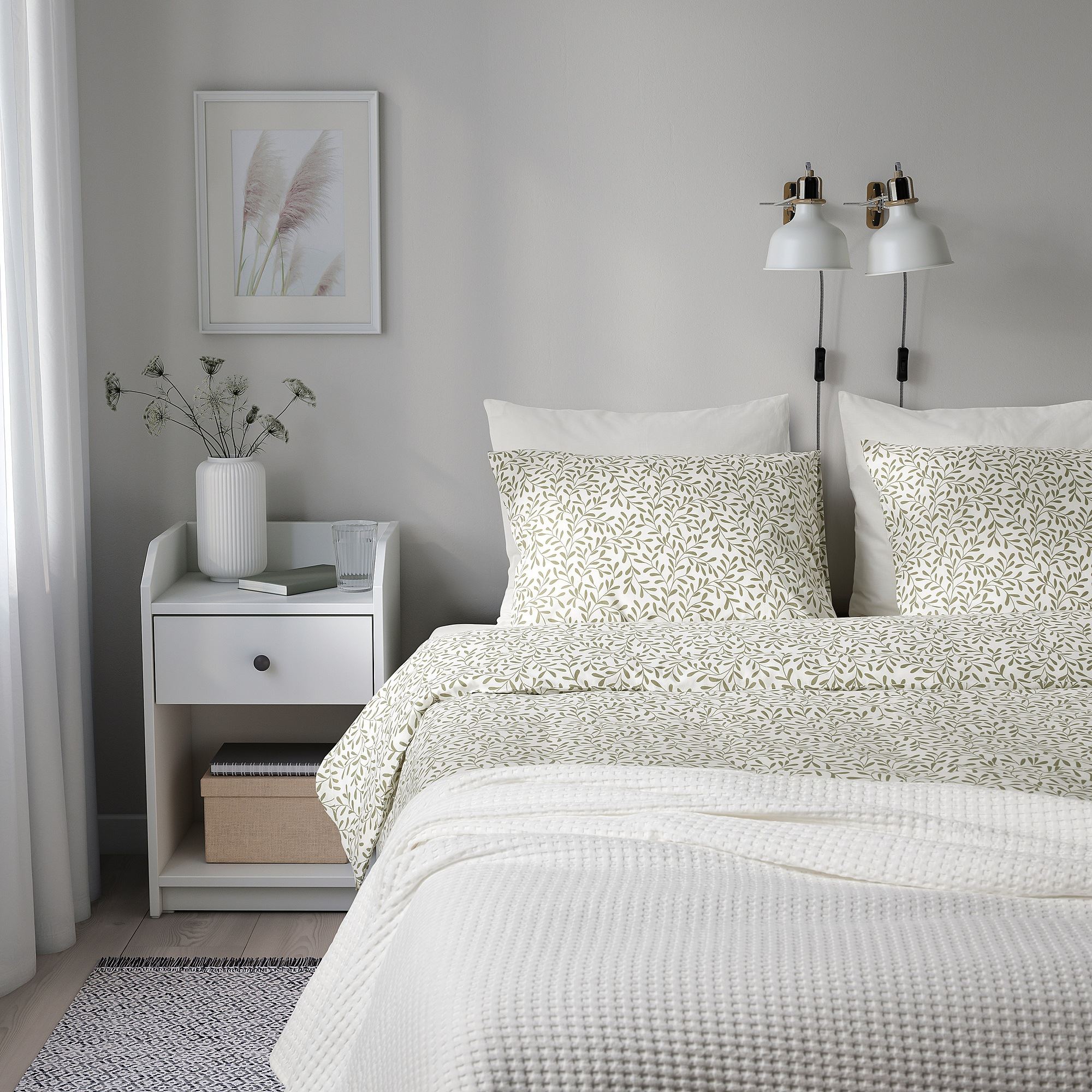 SORGMANTEL beyaz-yeşil 240x220/50x60 cm çift kişilik nevresim seti | IKEA