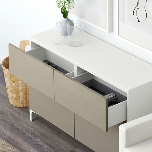 BESTA white/high-gloss/beige 120x40x74 cm storage combination | IKEA