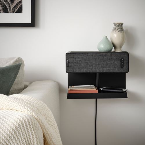 SYMFONISK black speaker shelf with wireless charger | IKEA