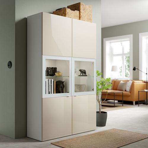 BESTA white/high-gloss/beige 120x42x193 cm storage combination | IKEA
