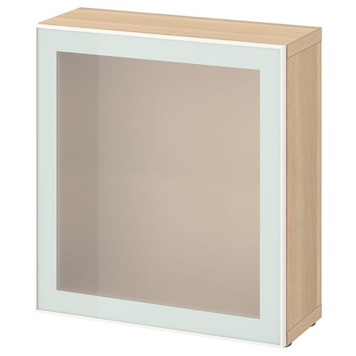 BESTA white stained oak effect/white/frosted glass 60x22x64 cm shelving ...