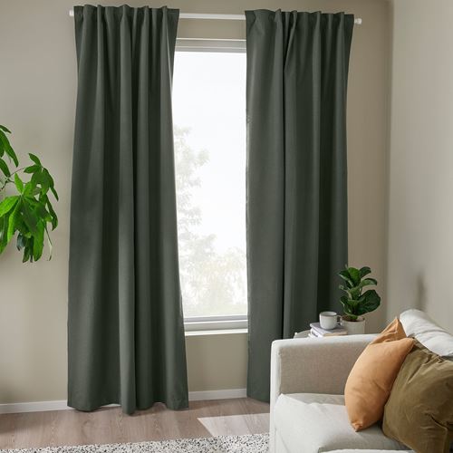 ROSENMANDEL dark green 135x300 cm blackout curtain, 1 pair | IKEA